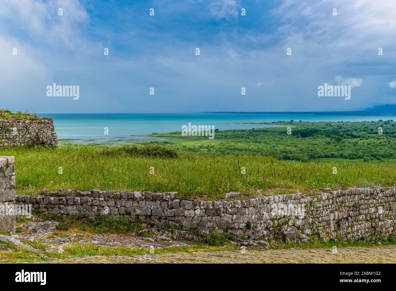 A view from Rozafa castle towards Lake Skadar in Shkoder in Albania in summertime Stock Photo ...