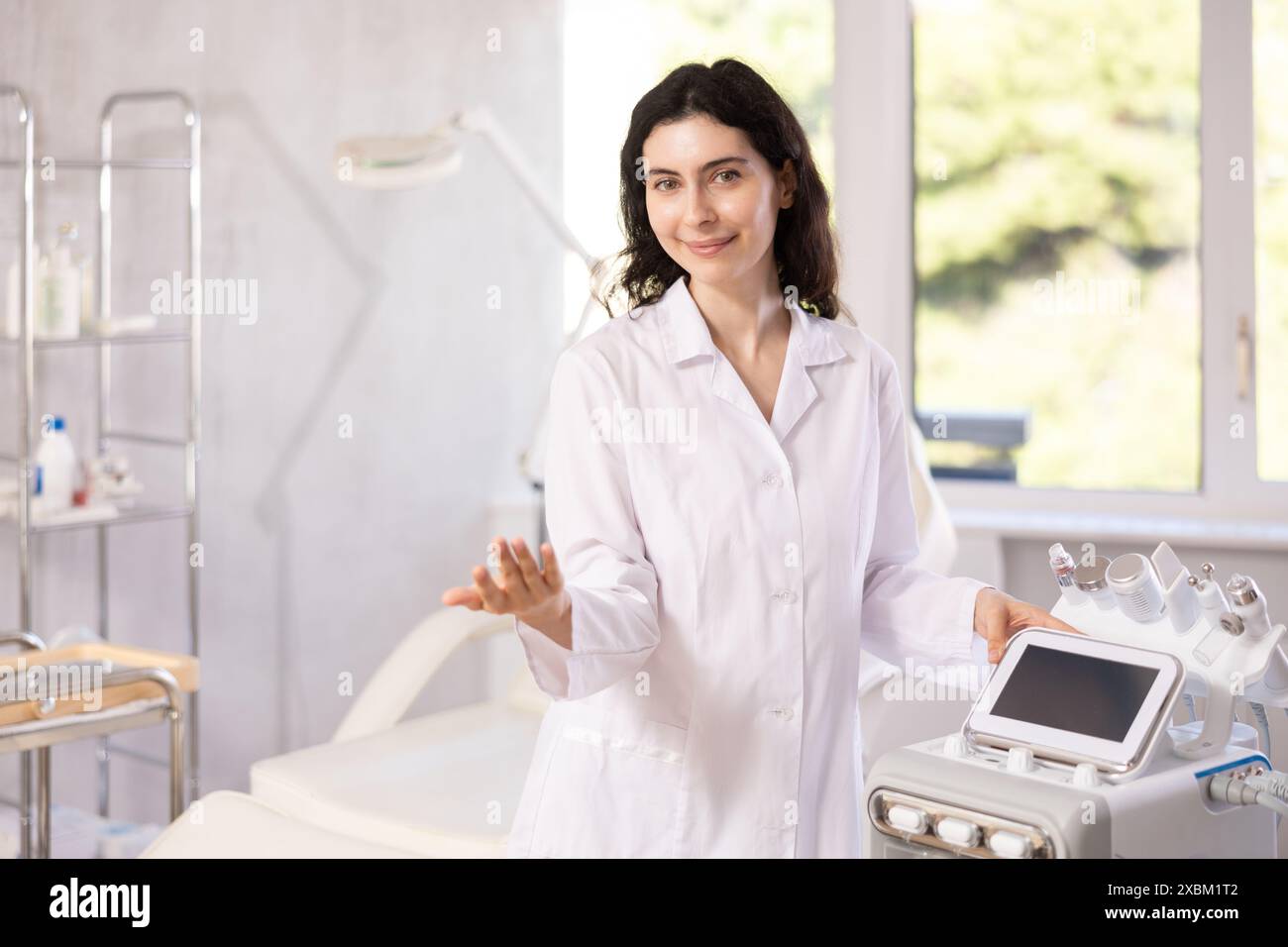 her professional demeanor and inviting smile Stock Photo - Alamy