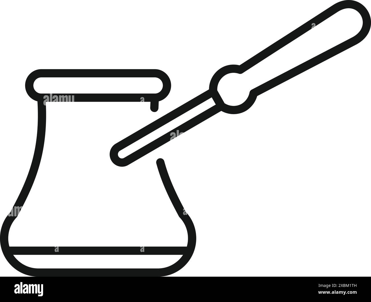 Barista preparing turkish coffee in traditional coffee pot with stirrer ...