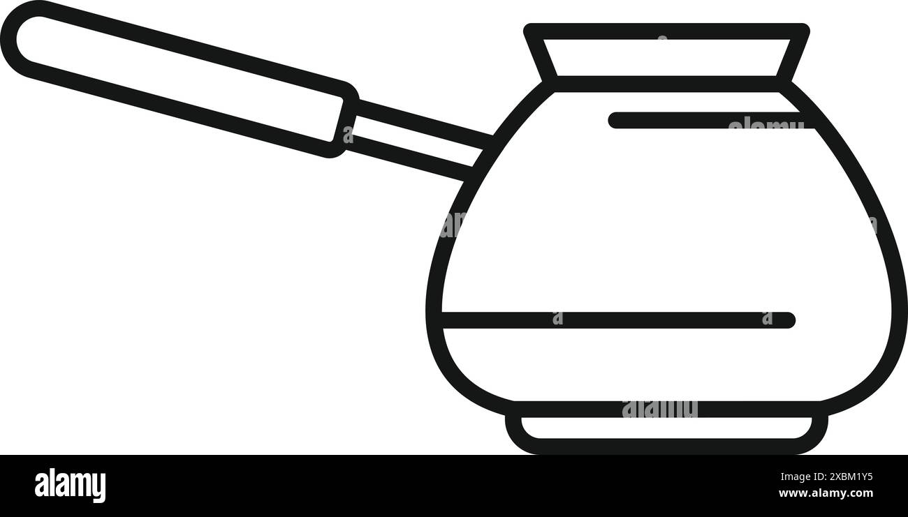 Simple line icon of a traditional turkish coffee pot, featuring a long handle and a rounded base ...