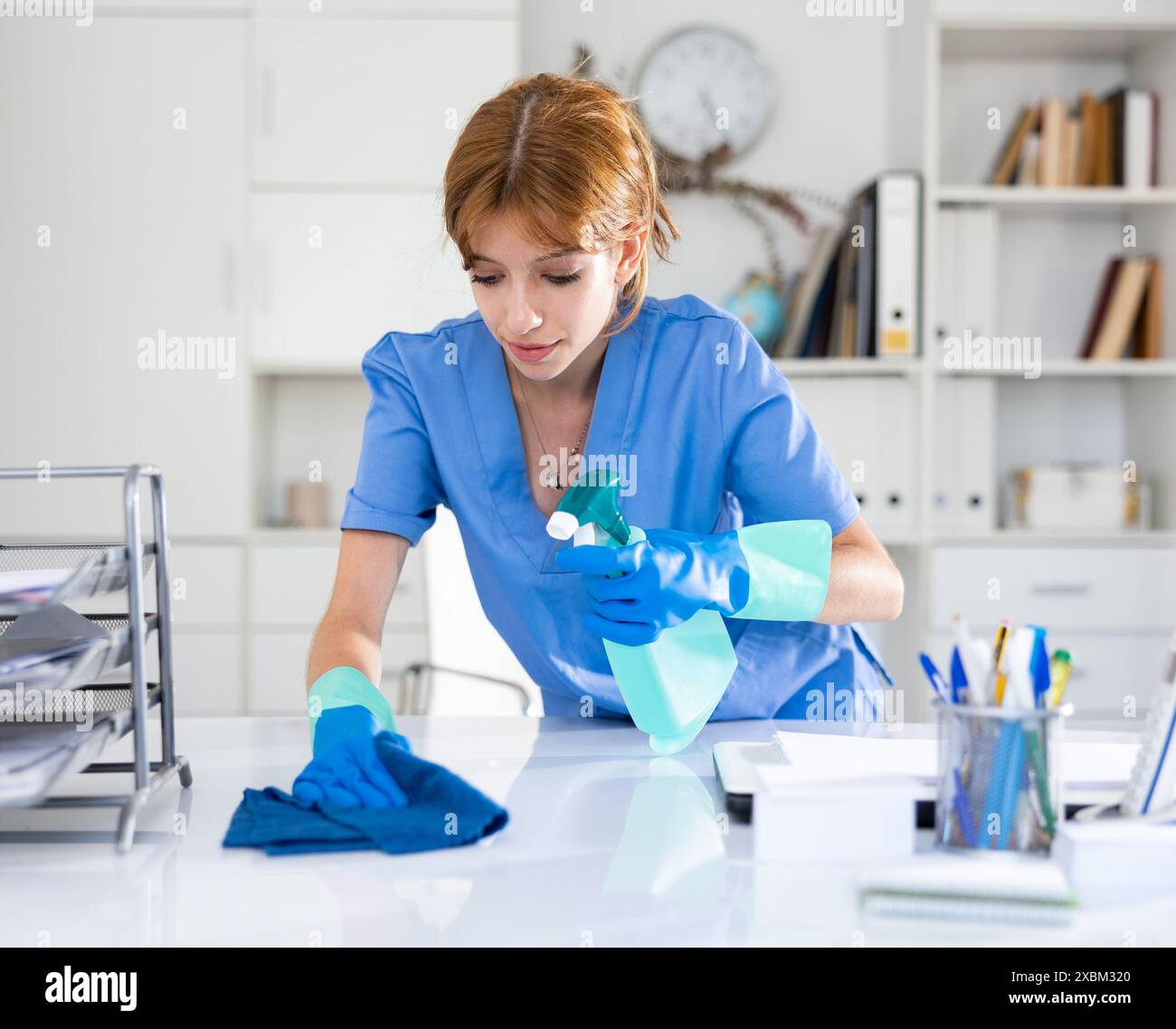 Cheerful cleaning lady wipes hi-res stock photography and images - Alamy