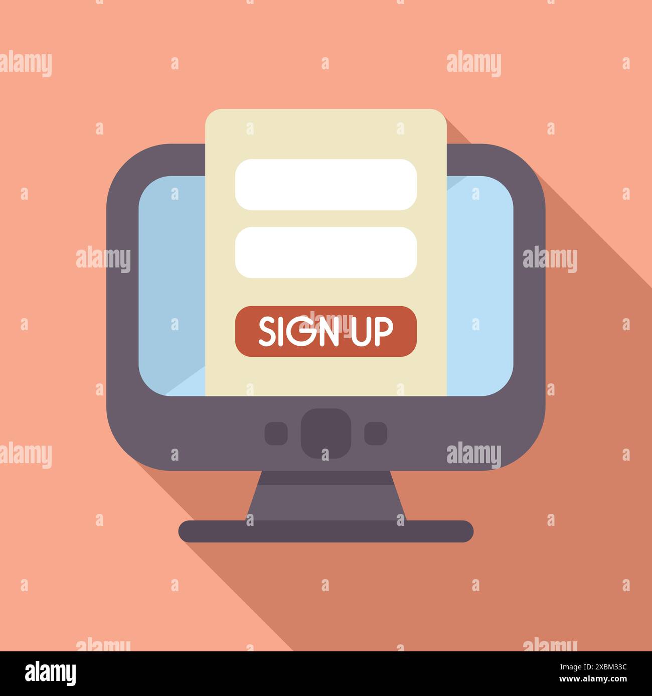 Modern desktop computer showing online signup form with button for ...