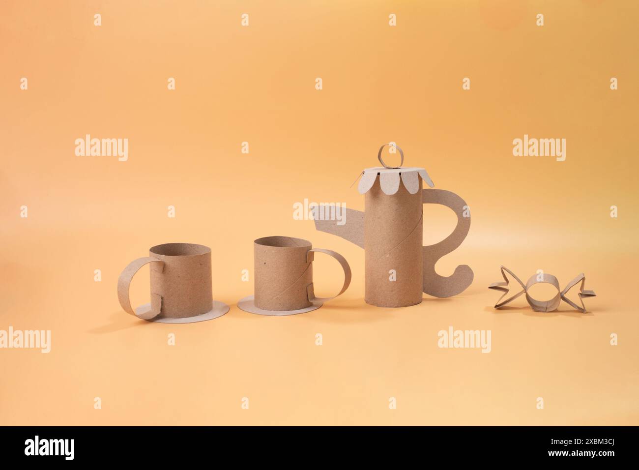 colorless paper craft teapot and cups for doll tea party, recycling ...