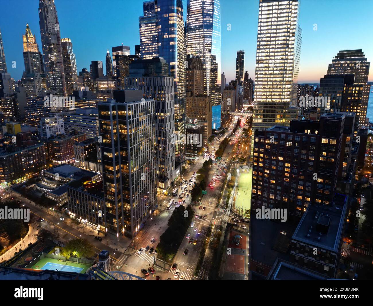 Aerial view of big city at night New York City. Night NY City panorama ...