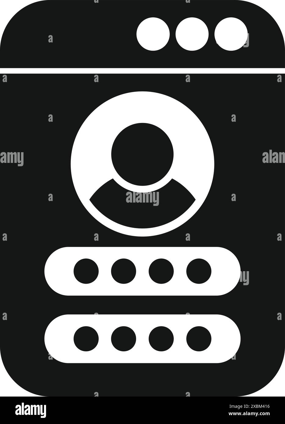 Black and white icon of a smartphone displaying a user profile and password login screen Stock ...