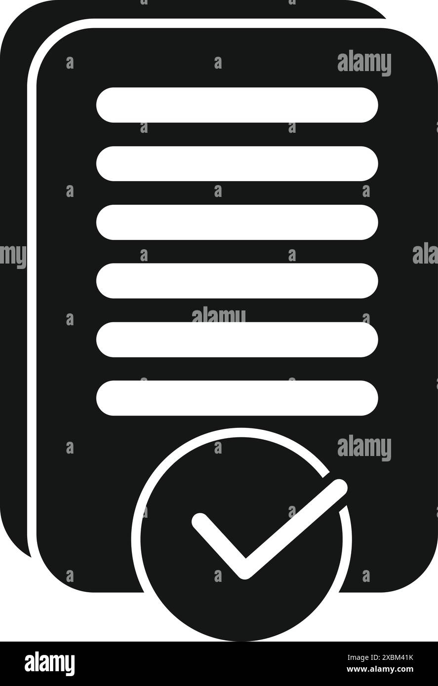 Simple black icon of a document with lines of text and a check mark in ...