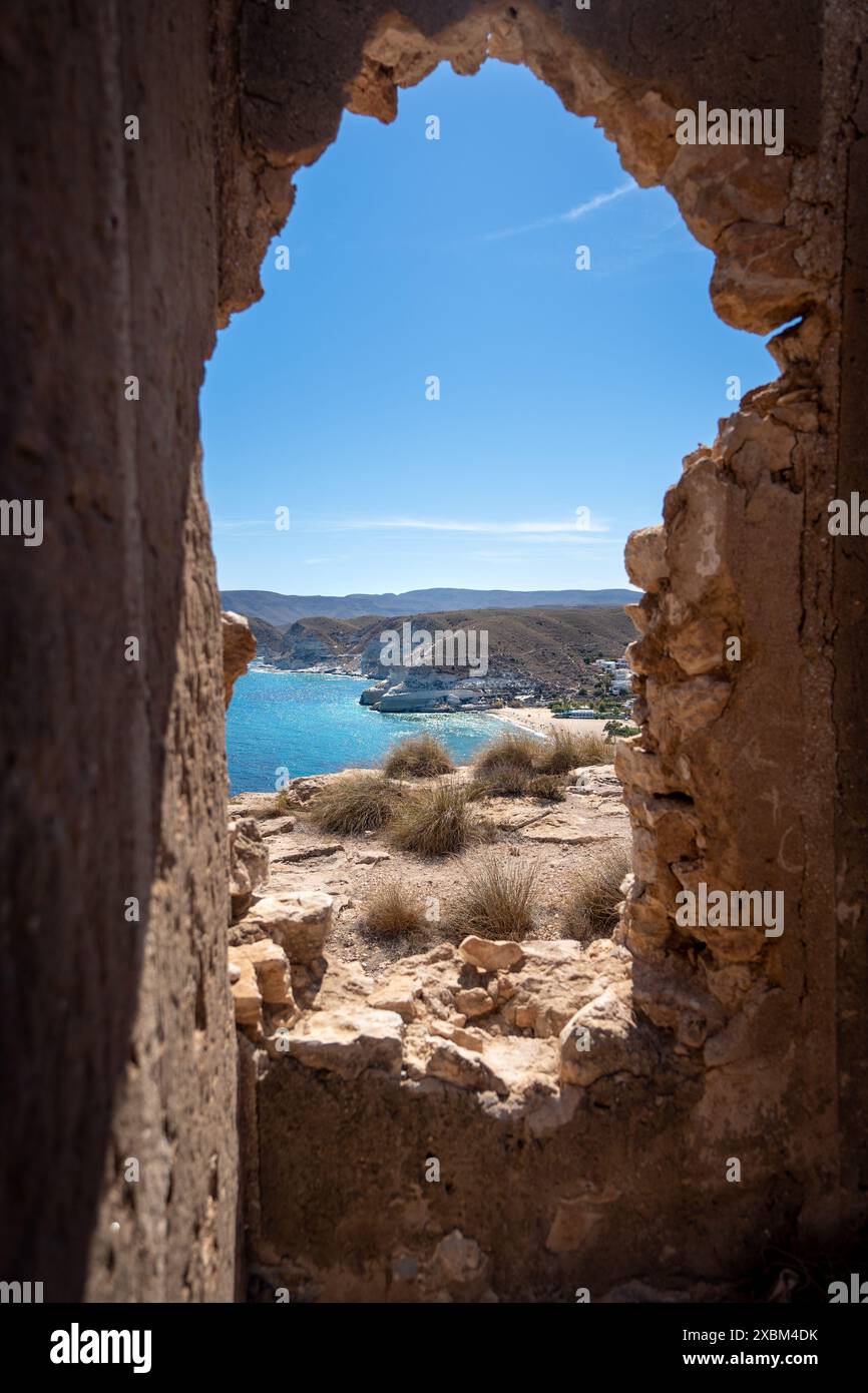 Window in Ruins Overlooking Sunny Blue Sea Stock Photo - Alamy