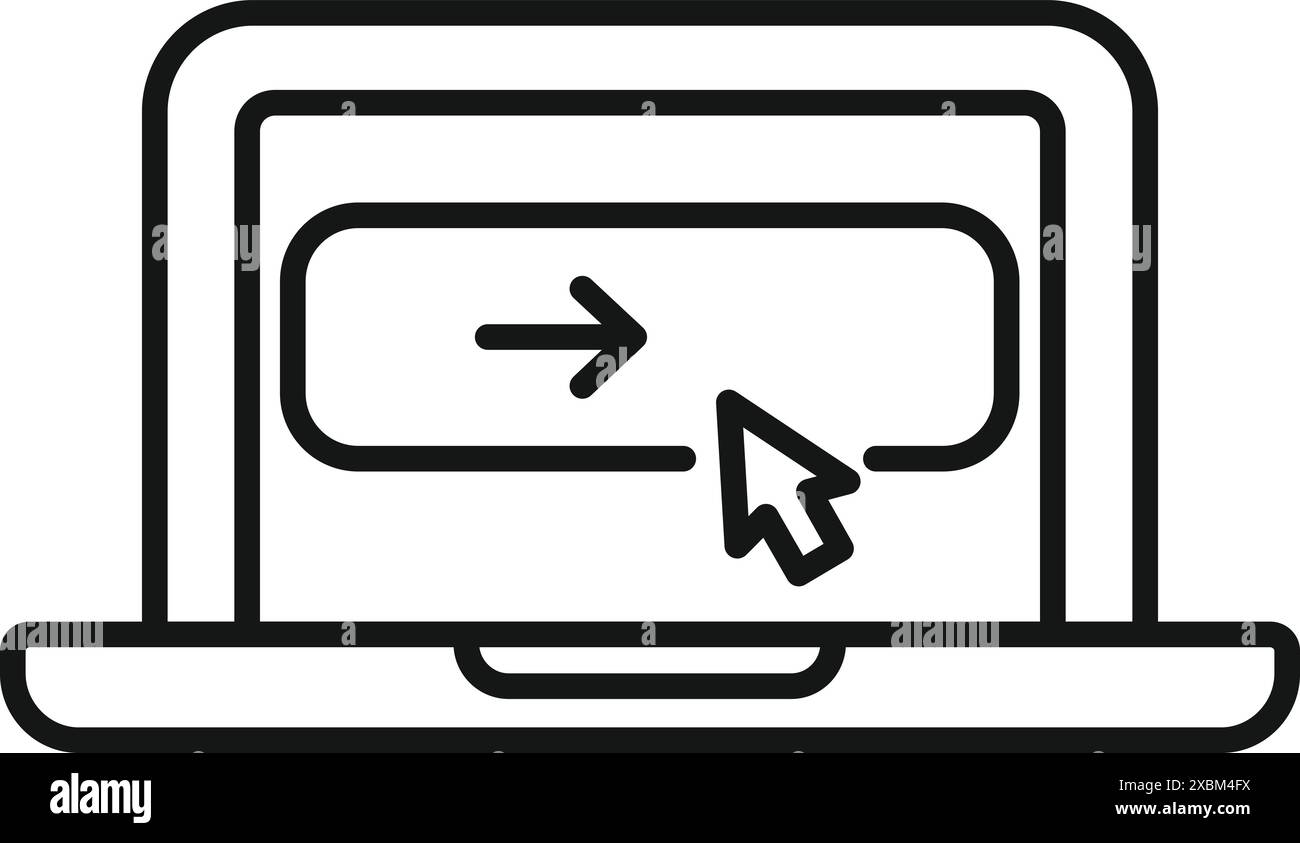 Line drawing of a computer user clicking a right arrow button on a ...