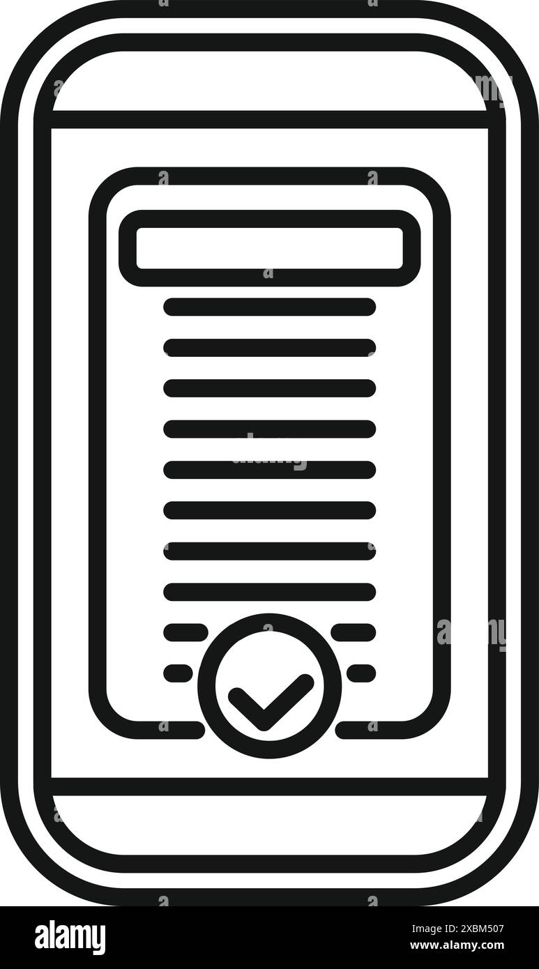 Line art icon of a smartphone displaying a completed checklist ...