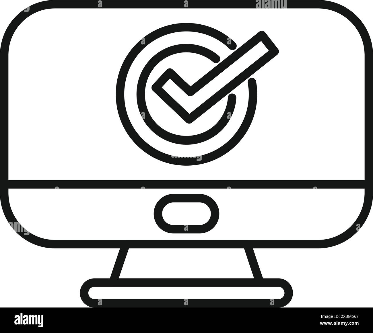 Computer screen displaying a check mark icon, representing the completion of an online survey or ...