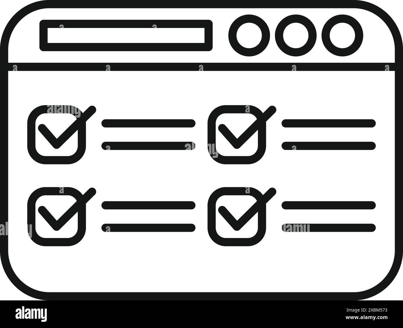 Simple icon of an online survey being filled out, with check marks in ...