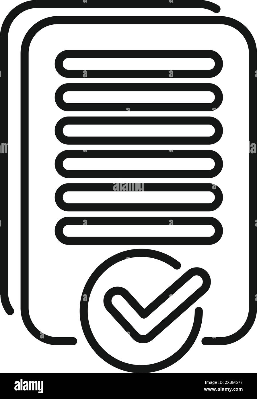 Line art icon of a document being validated with a checkmark ...