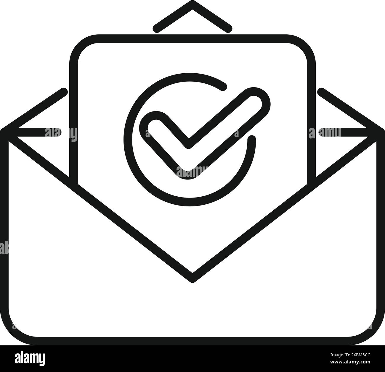 Open envelope containing a document with a verification symbol, representing successful delivery ...