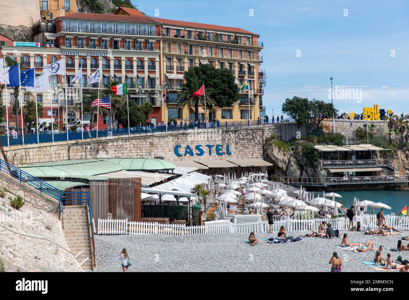Nice, France - June 12, 2024: Castel Beach, a popular spot in Nice ...