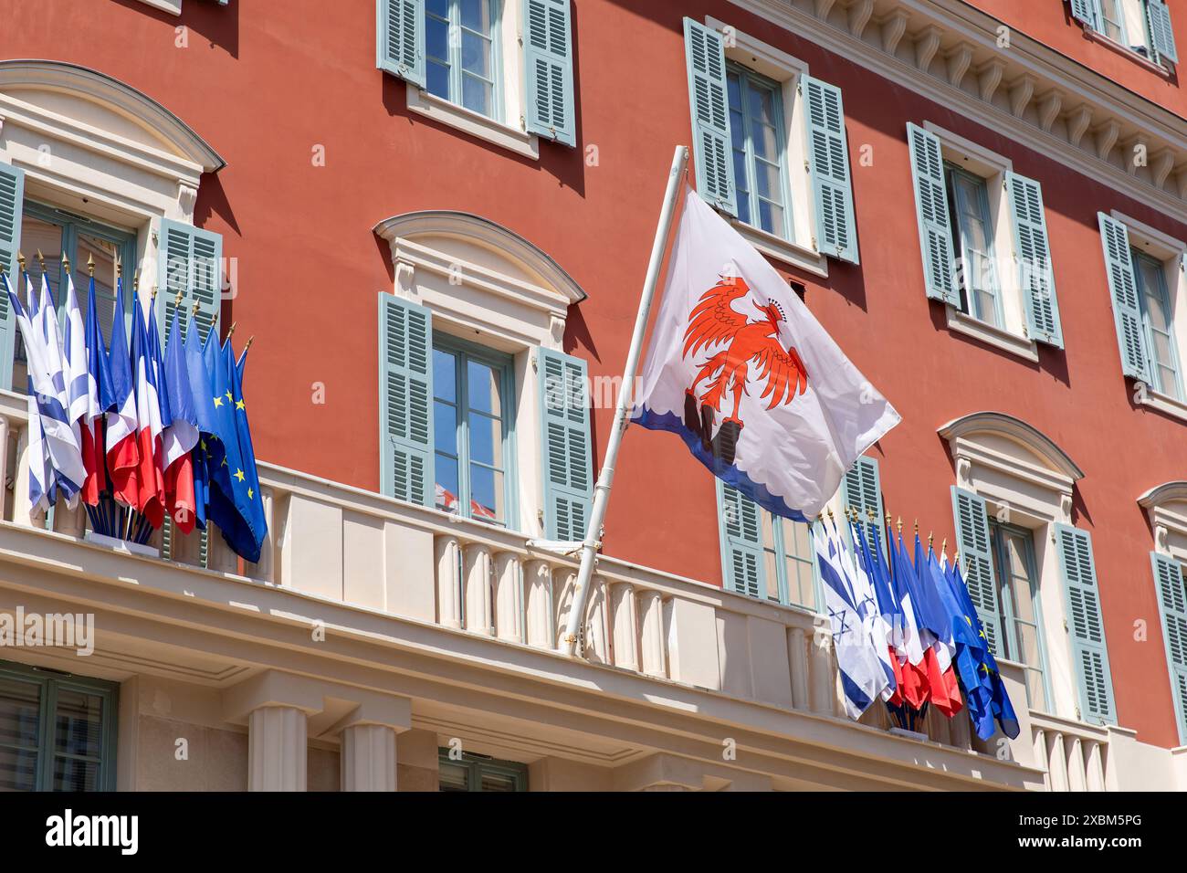 Nice, France - June 12, 2024: The facade of Nice City Hall adorned with ...
