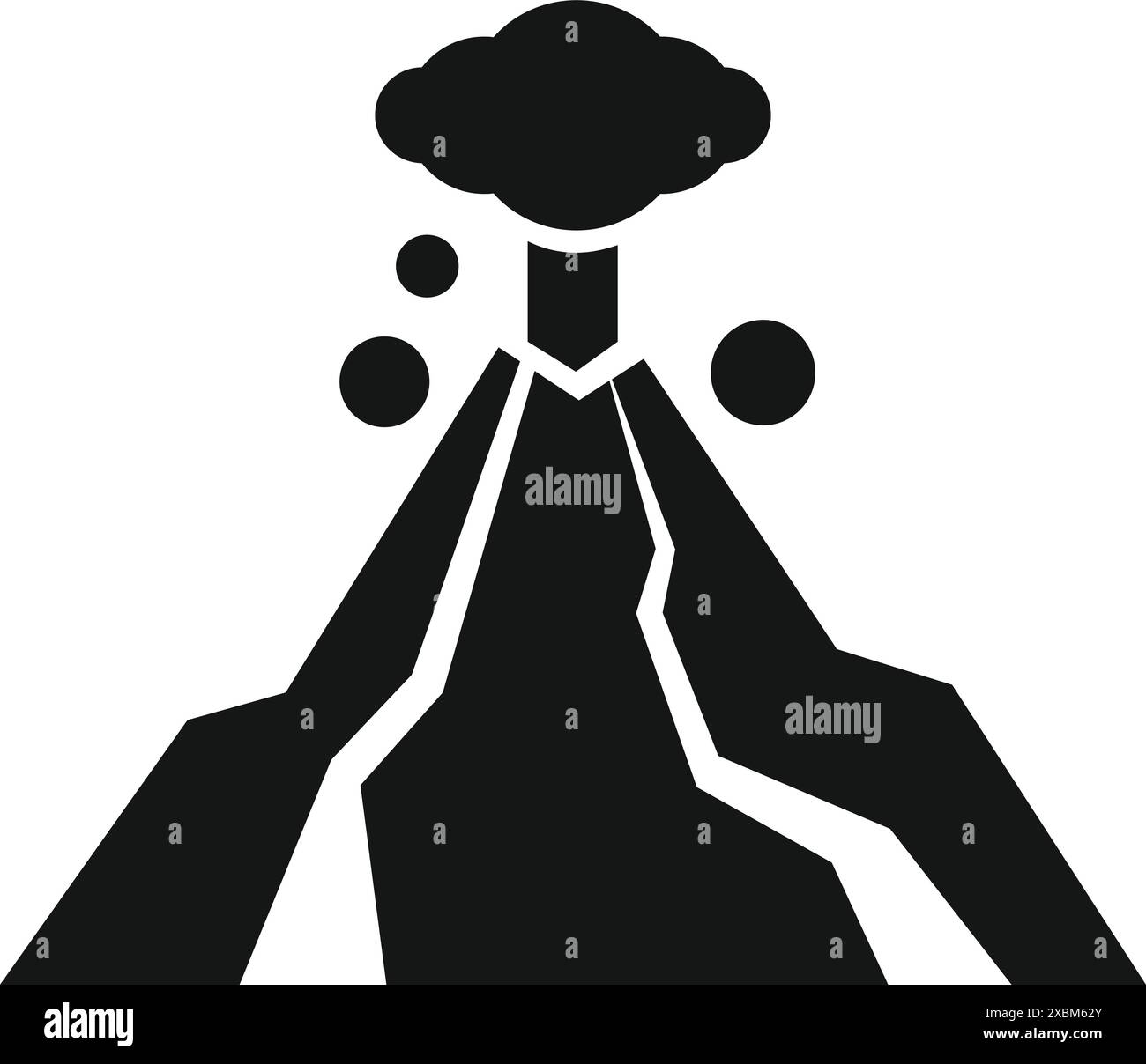 Black and white icon of a volcano erupting with smoke and magma Stock ...
