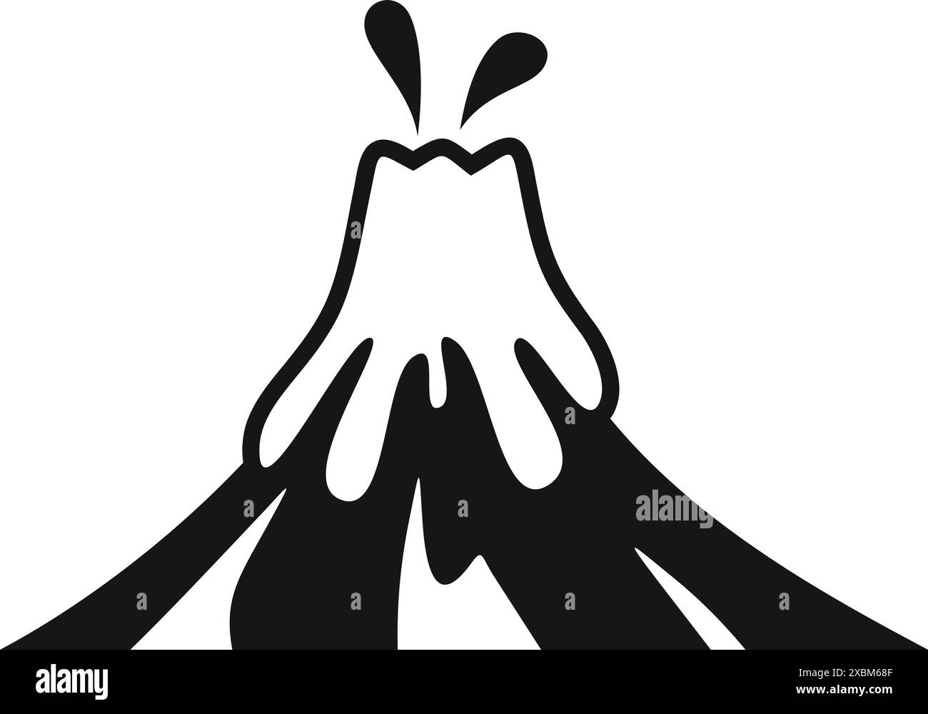 Black and white icon of an erupting volcano with lava flowing down its ...