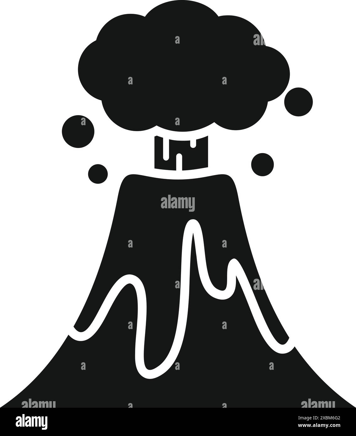 Black and white icon of a volcano erupting with lava flowing Stock ...