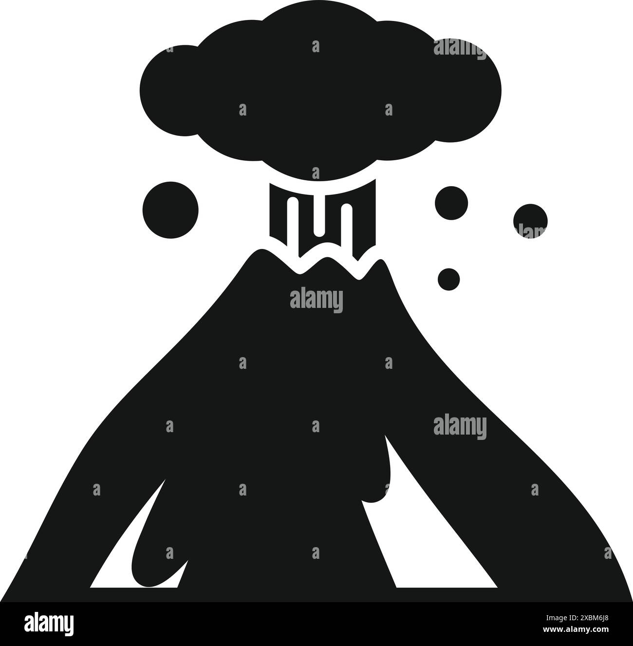 Black and white silhouette of a volcano erupting, with a cloud of ash ...