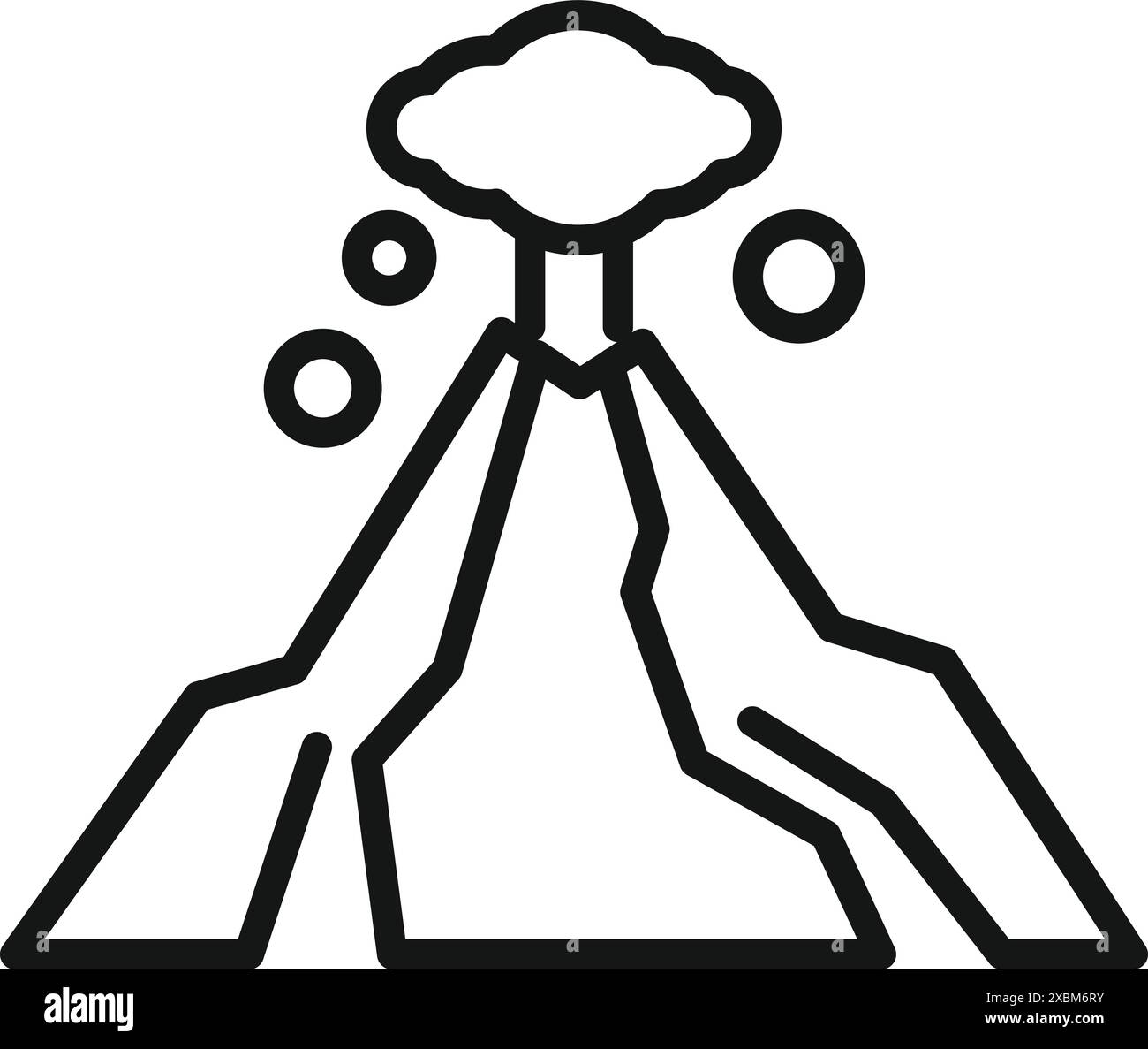 Black and white line drawing of a volcano erupting with smoke and magma ...