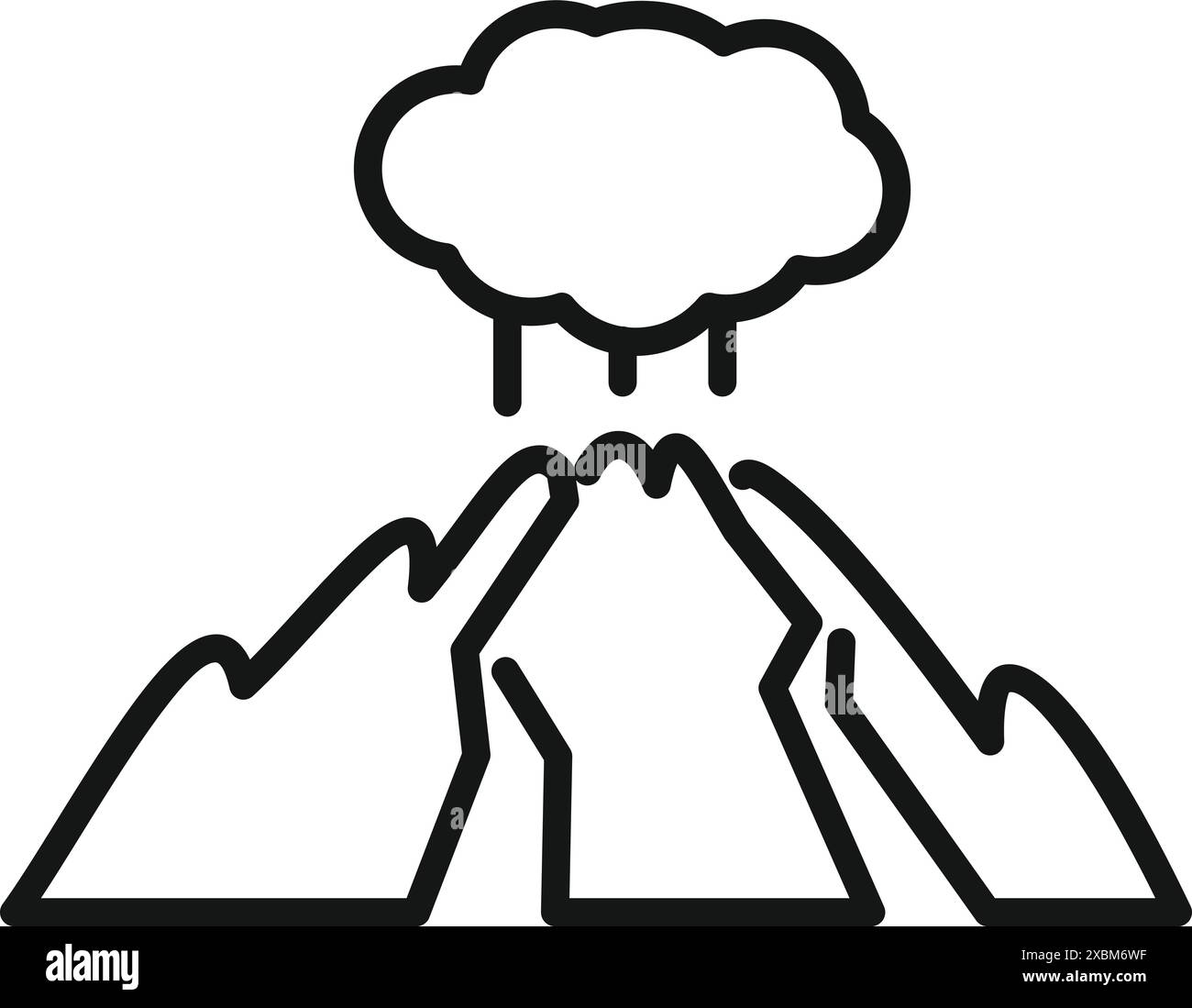 Line art icon of hands protecting a volcano eruption from a cloud ...