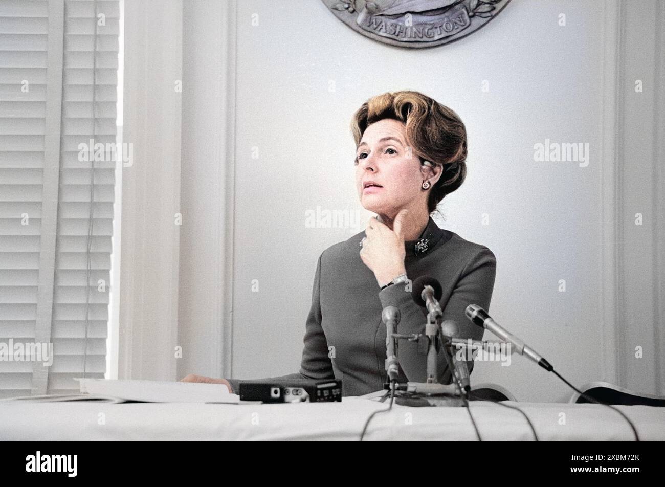Phyllis Schlafly, chairwoman of the Stop ERA organization, seated at ...
