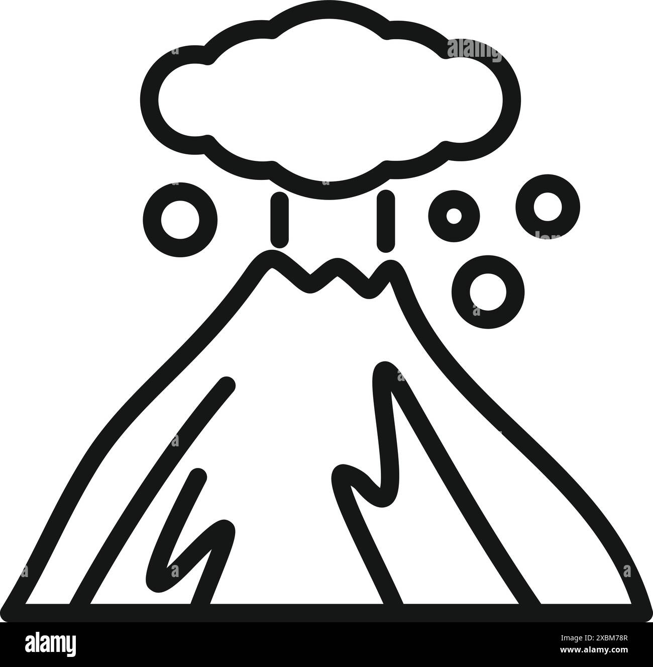 Volcano erupting with smoke cloud and lava flowing down sides Stock ...