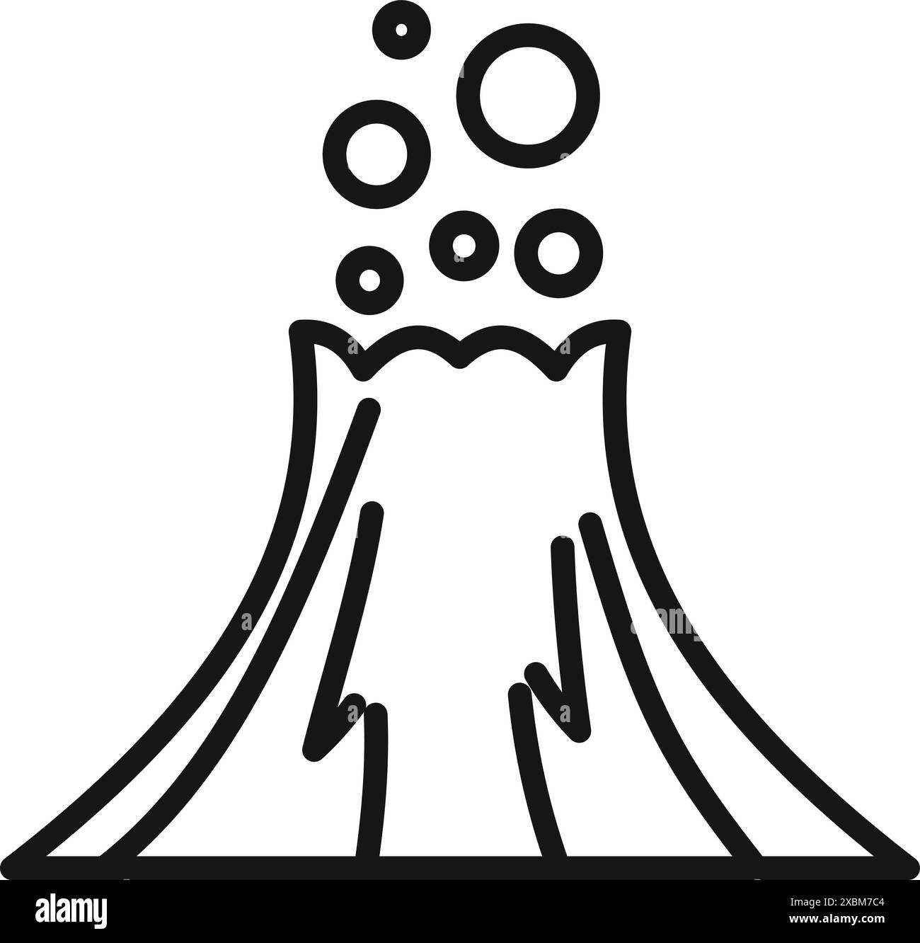 Simple Line Drawing Of A Volcano Erupting With Smoke Billowing Out Of Its Crater And Magma