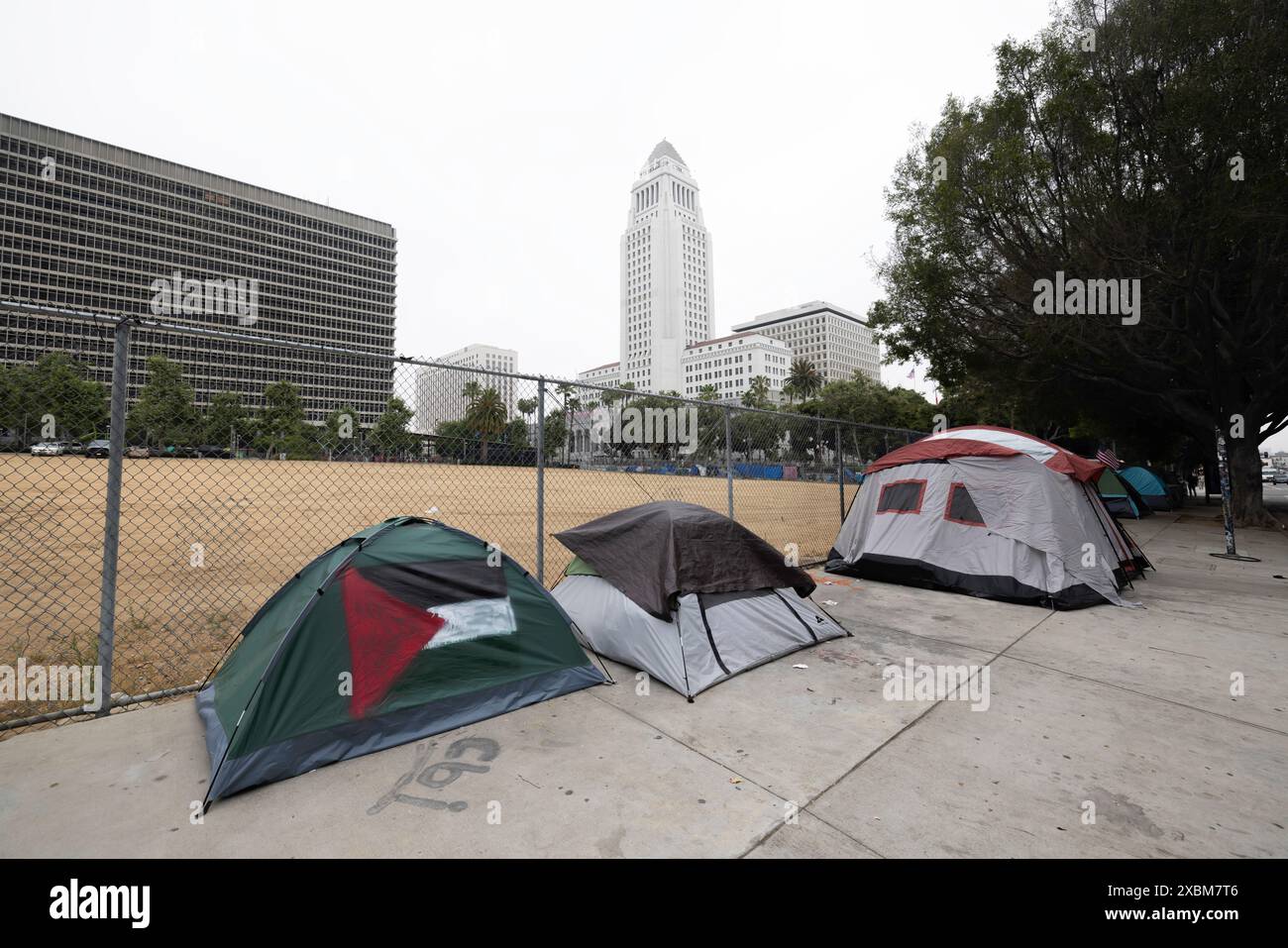 Los Angeles, USA. 12th June, 2024. A homeless encampment of tents is ...