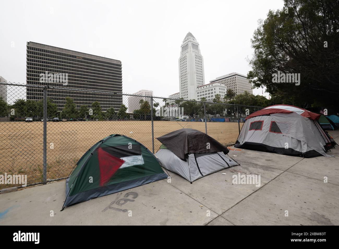 Los Angeles, USA. 12th June, 2024. A homeless encampment of tents is ...
