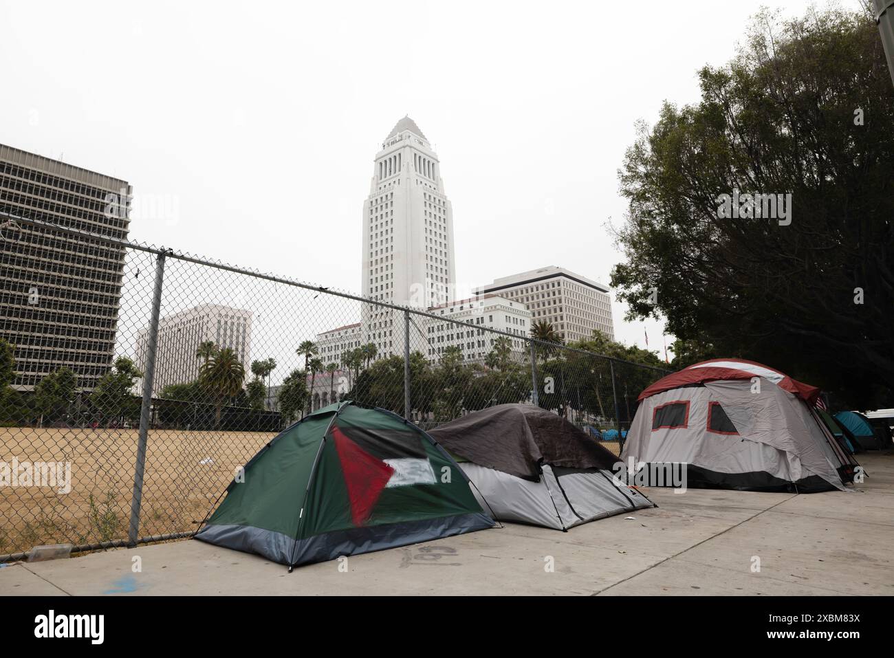Los Angeles, USA. 12th June, 2024. A homeless encampment of tents is ...