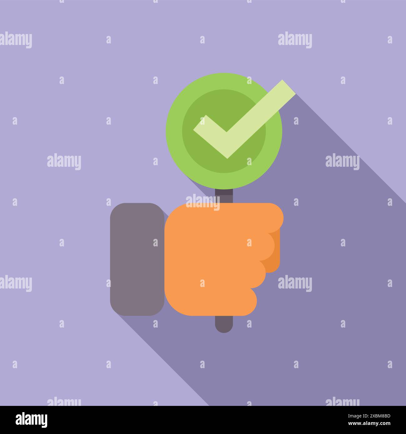 Hand is holding a green check mark sign representing a correct choice ...