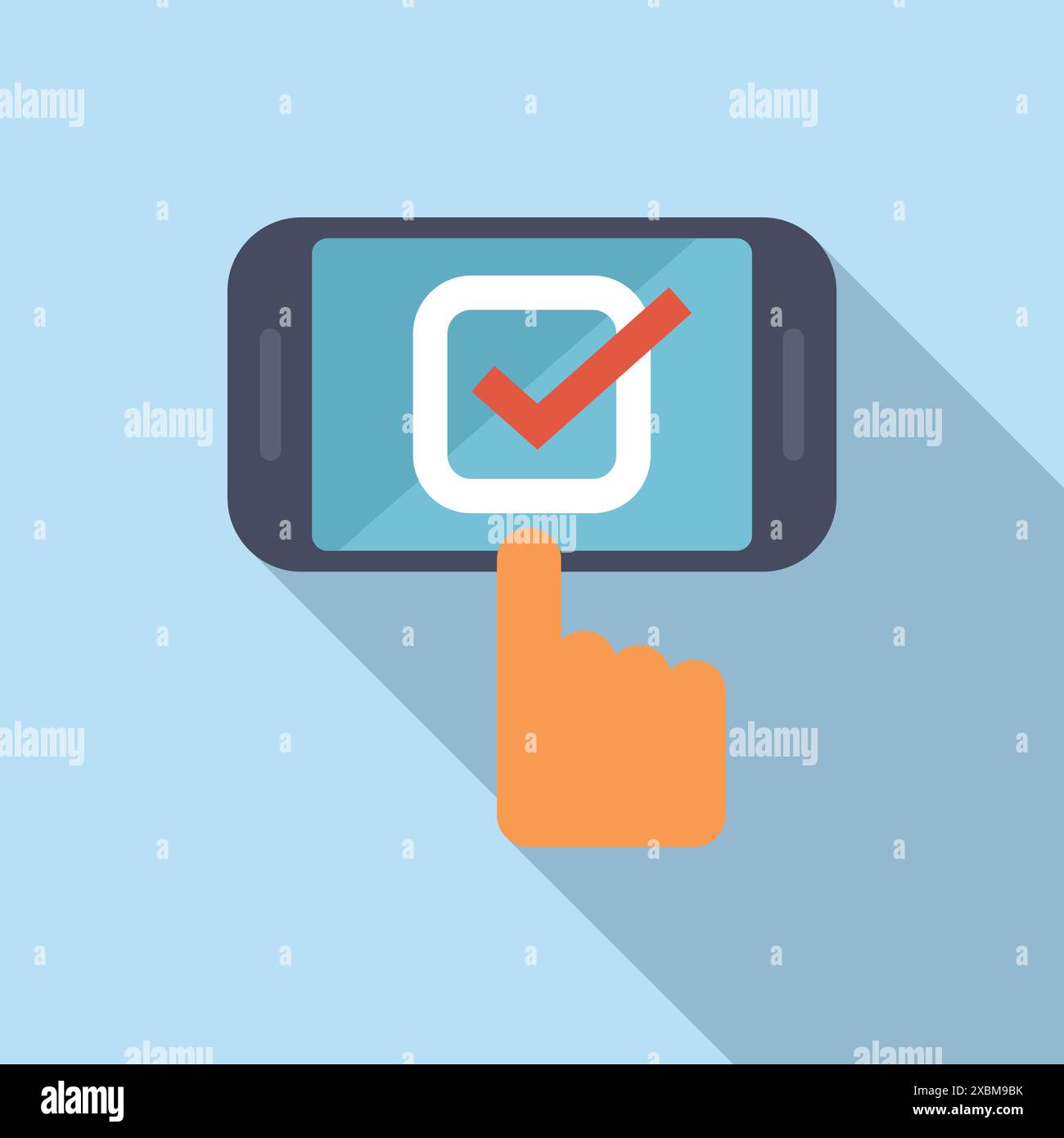 Hand is touching screen of smartphone with check mark in check box ...