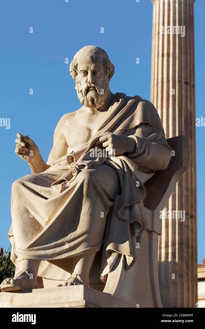 Sculpture of the Greek philosopher Plato, Plato, blue sky, sculptor ...