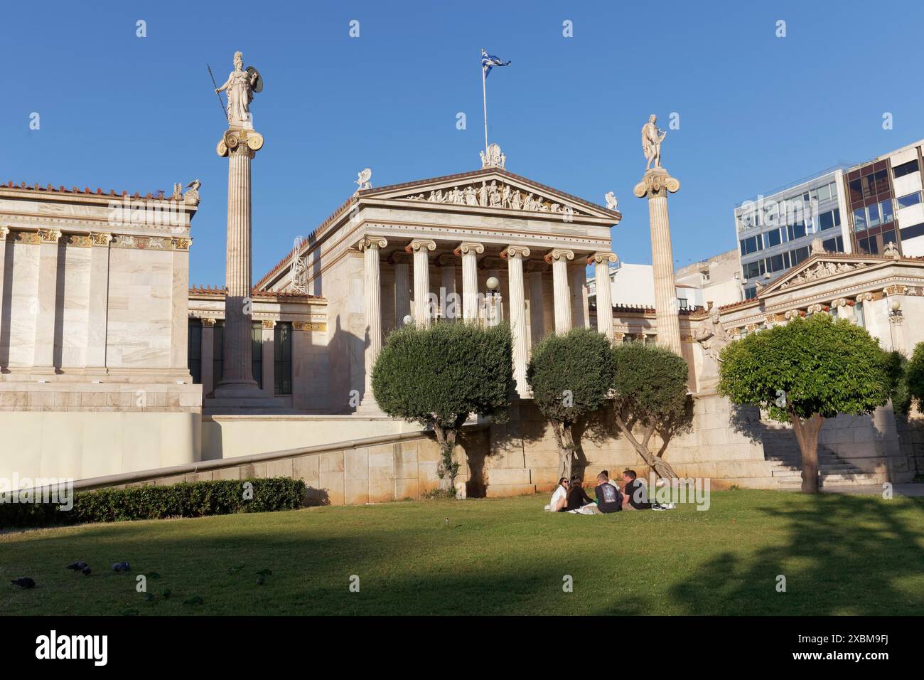 Academy of Athens, blue sky, neoclassical building from 1885, architect ...