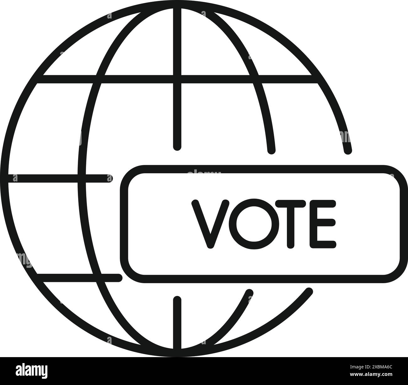 Simple line art icon of a globe with a vote button, representing the ...