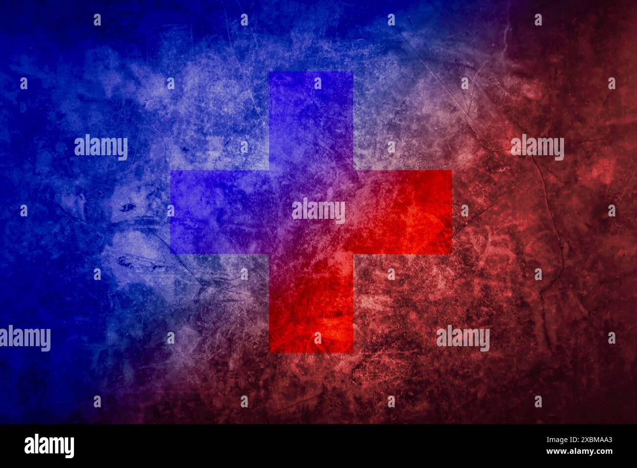 Swiss Flag with Cross and with Red and Blue Colors on an Old Background ...