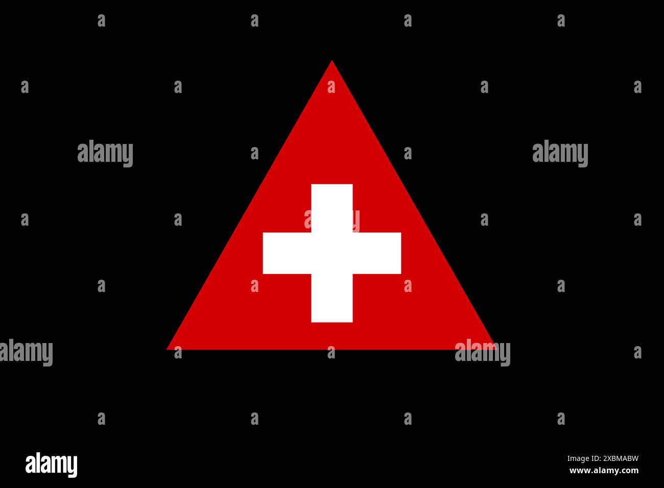 Red Triangle Shape Swiss Flag with White Cross Shape on Black ...