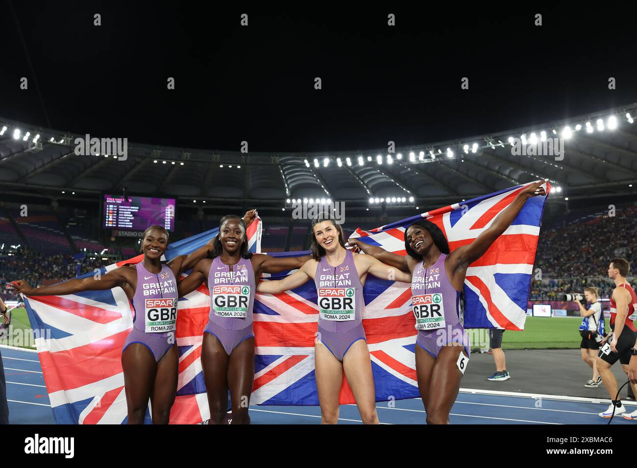 Great Britain 4 * 100m Relay Team celebrating after winning the Gold ...