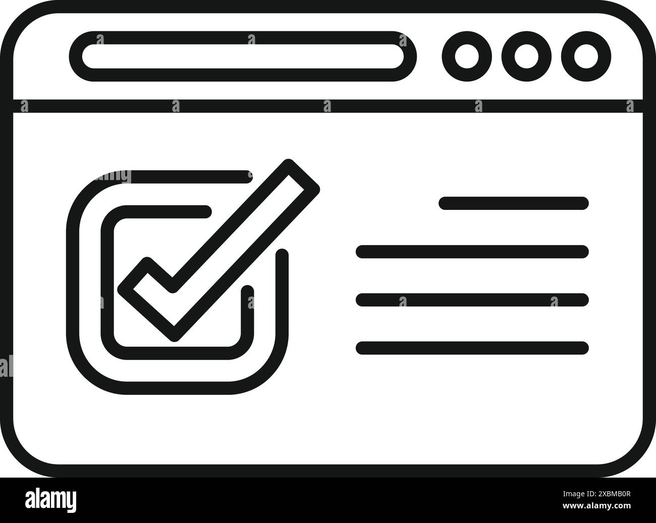 Simple icon of a web browser window showing a check mark inside, indicating success or ...