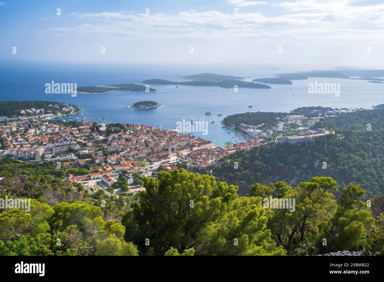 View of the old town centre of Hvar, behind Pakleni or Paklinski ...