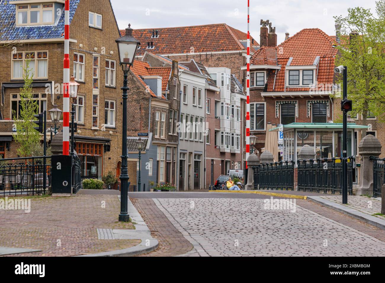 Quiet old town scene with cobblestones, historic buildings and street ...