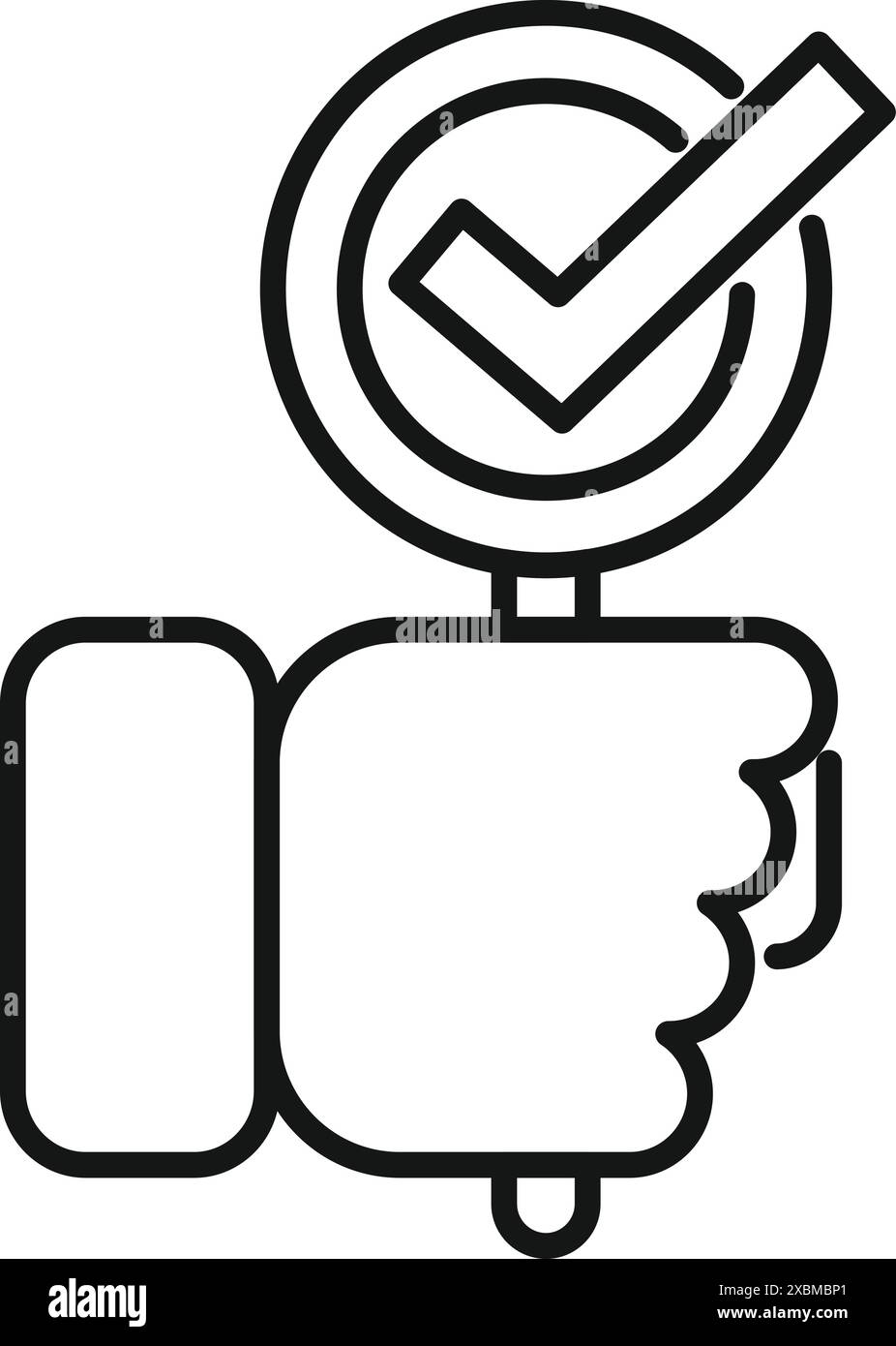 Hand holding a sign with a check mark representing successful testing ...