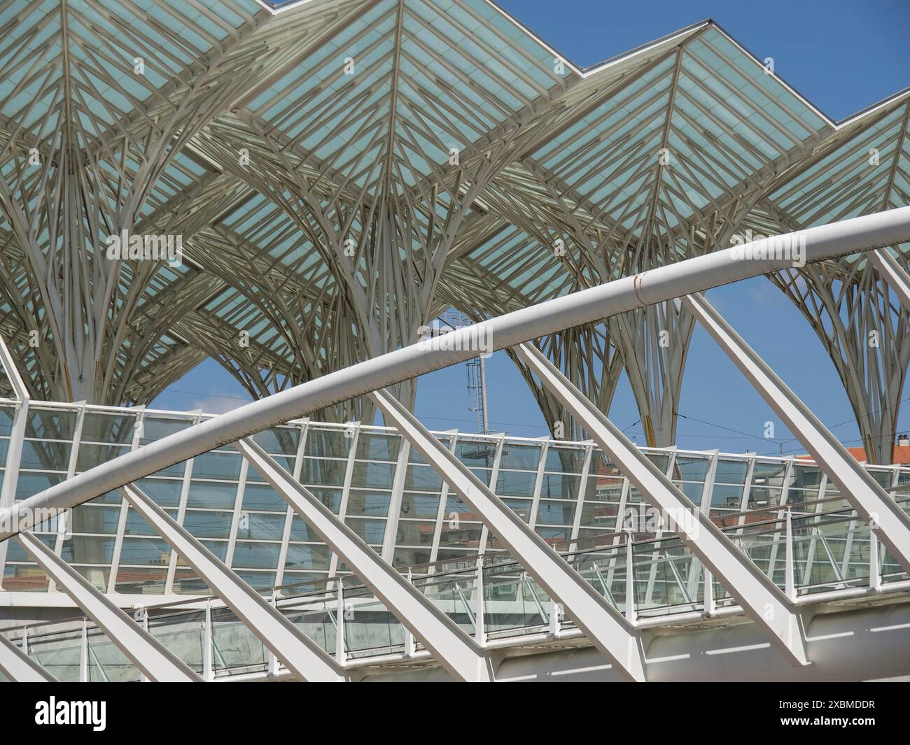 Architectural details of a modern structure with glass roof and steel ...