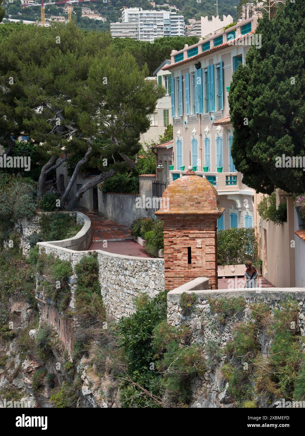 Picturesque house with blue shutters, surrounded by trees on a rocky ...