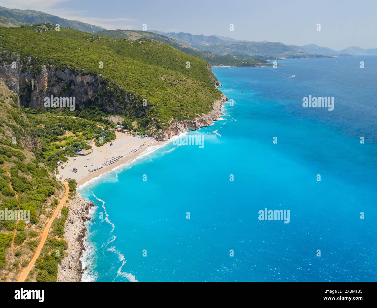 Aerial view of the Gjipe Beach coastline between Dhermi and Himara on ...