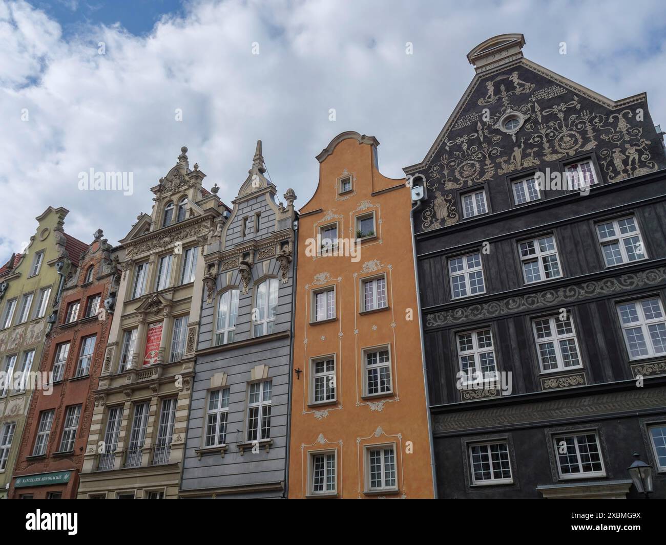 Row of historic buildings with colourful facades and ornate ...