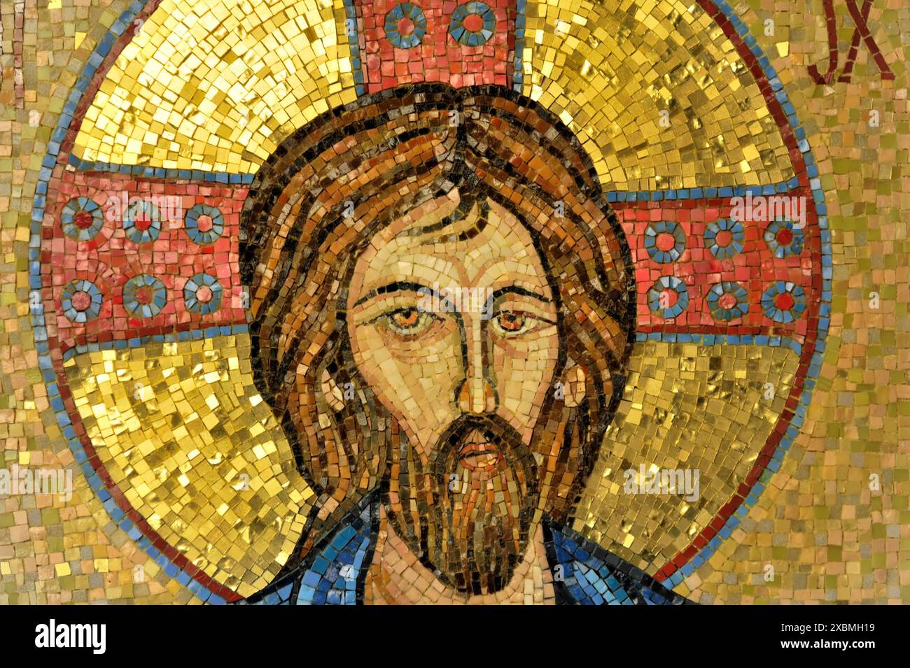 Montepulciano, Tuscany, Italy, Europe, Close-up of a golden mosaic of ...