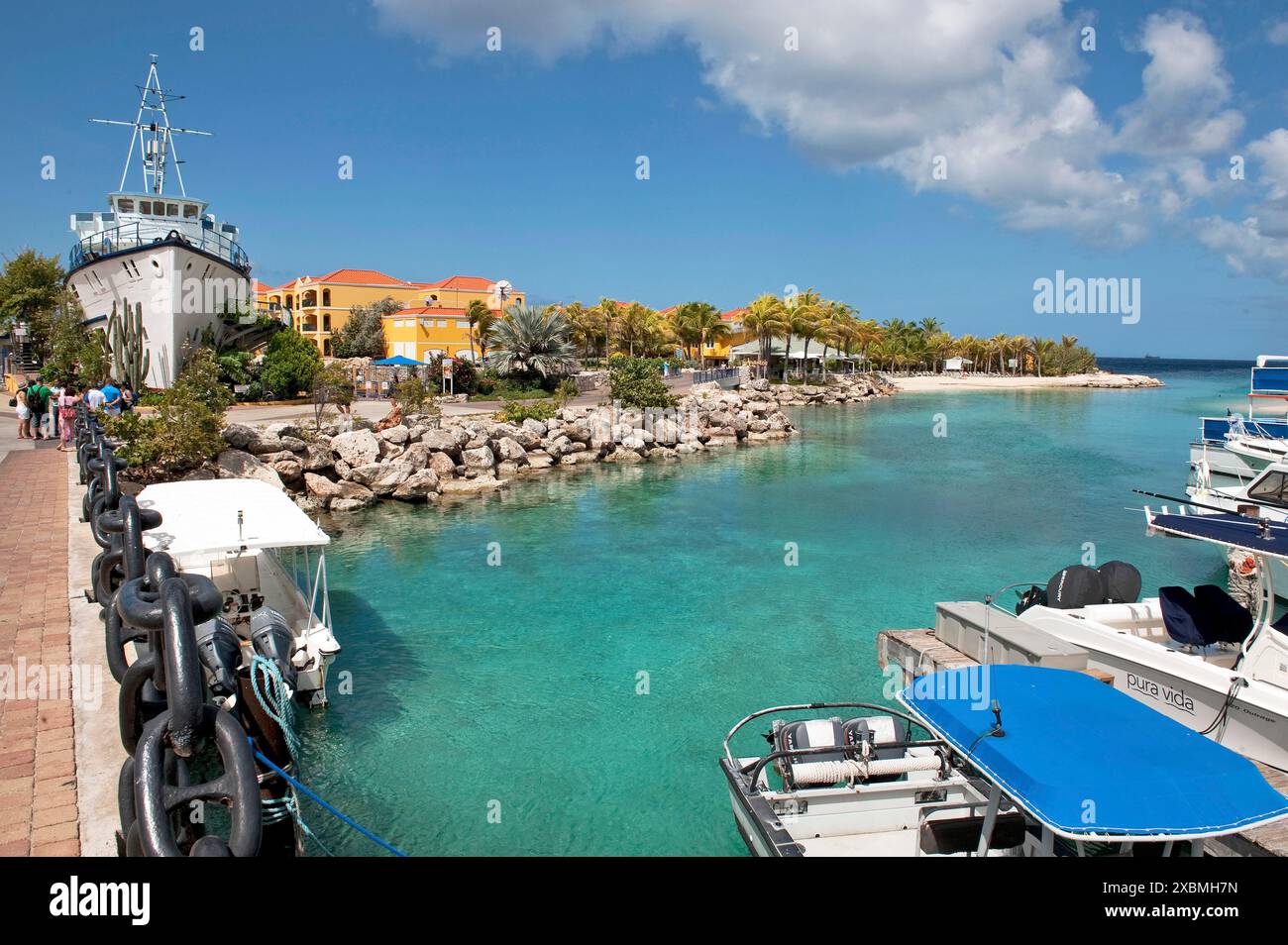View of shallow inlet between small islands through lagoon in the ...