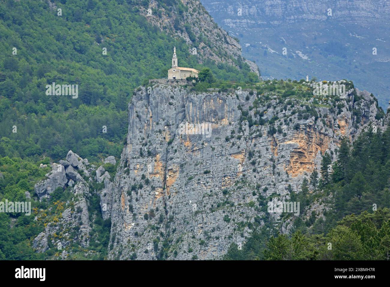 Rock Le Roc with church Notre-Dame-du-Roc, top, on, high, cliff ...